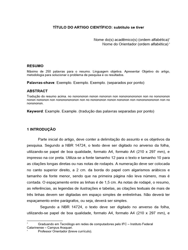 modeloArtigo_ABNT - ORIGINAL | PDF | Abstract (resumo) | Motivação