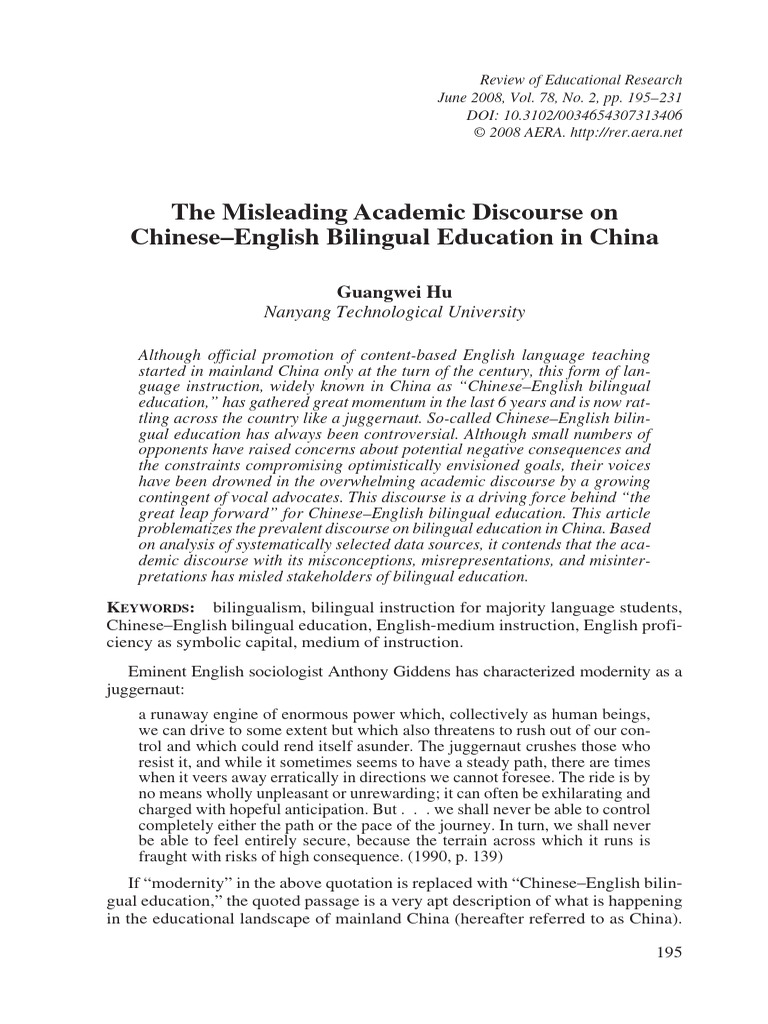 Hu 2008 The Misleading Academic Discourse On Chinese English Bilingual ...