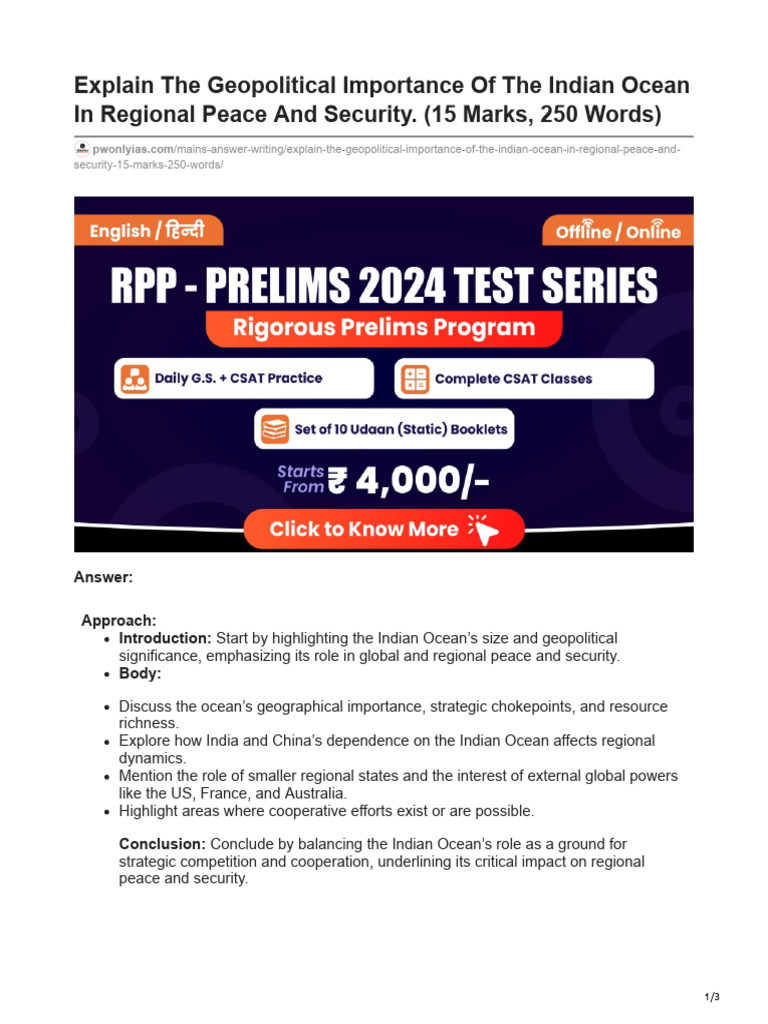 Explain The Geopolitical Importance of The Indian Ocean in Regional ...