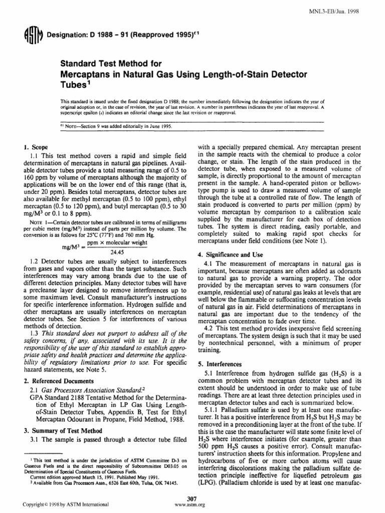 Standard Method For Mercaptans in Natural Gas Using Length of Stain ...