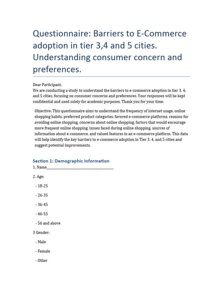 E-Commerce Adoption Questionnaire | PDF | Online Shopping | E Commerce
