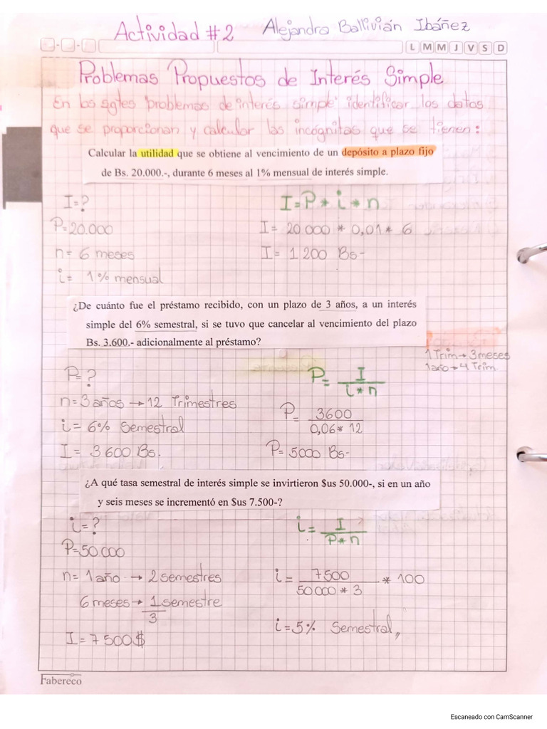 Actividad 2 PROBLEMAS PROPUESTOS DE INTERES SIMPLE | PDF