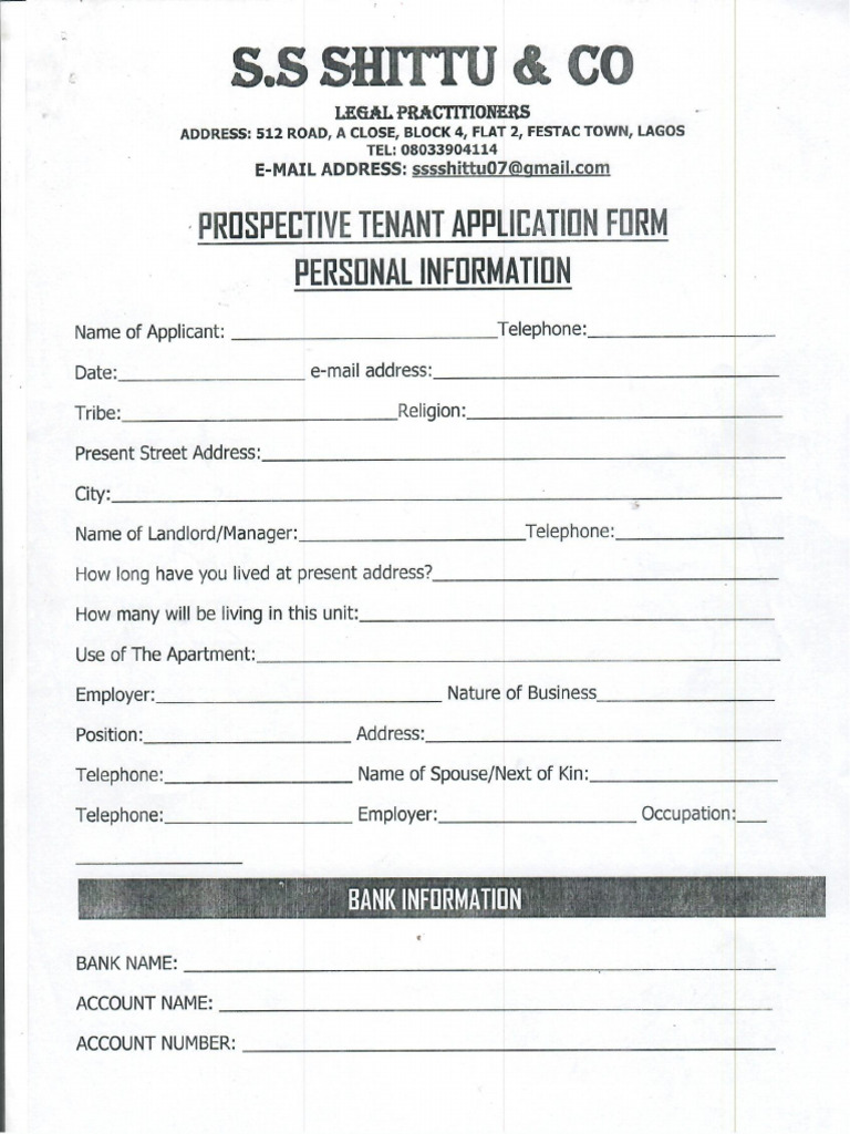 Prospective Tenant Application Form Individual | PDF