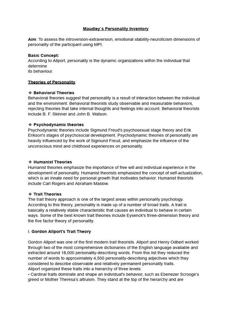 MPI Practical Format | PDF | Extraversion And Introversion | Humanistic Psychology
