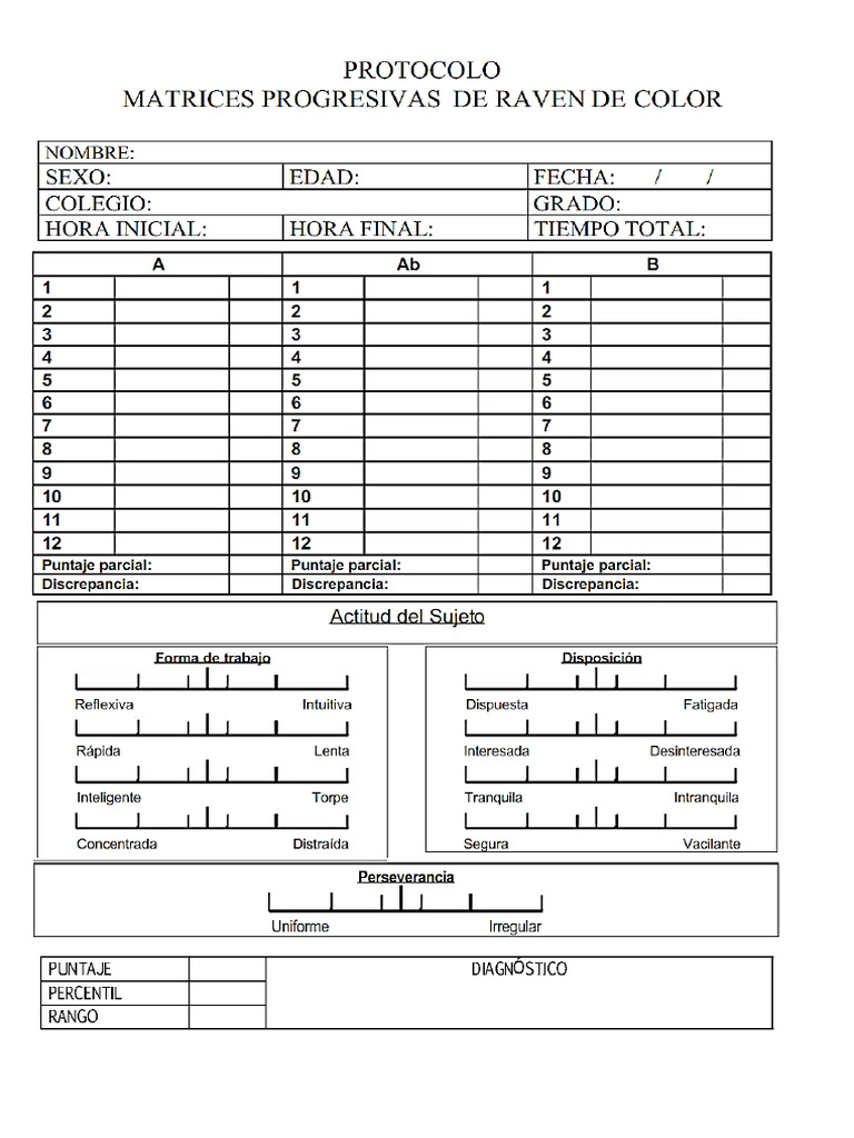 Calificación Raven Escala Coloreada | PDF | Aprendizaje | Creatividad