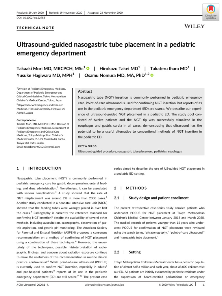 Ultrasound-Guided Nasogastric Tube Placement in A Pediatric Emergency ...