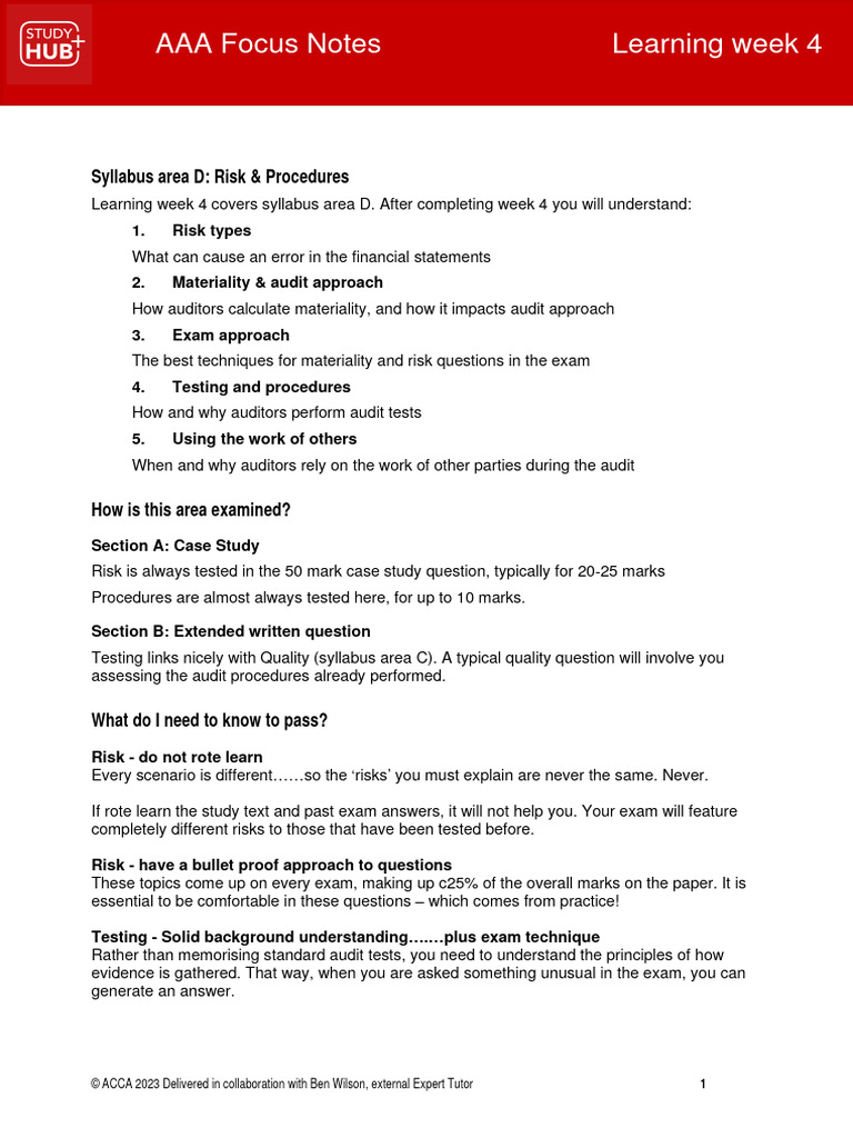 Focus Notes AAA LW4 | PDF | Audit | Risk