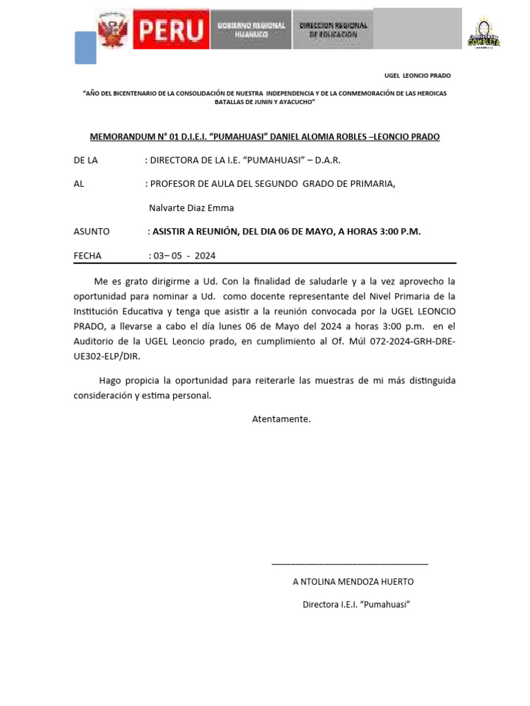 Memo Docen Asistir A Reunión | PDF