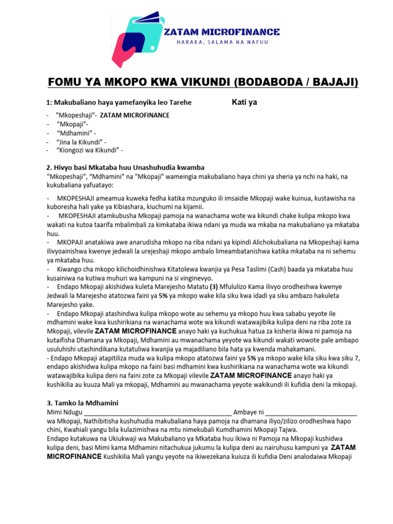 Fomu Mkopo Vikundu | PDF