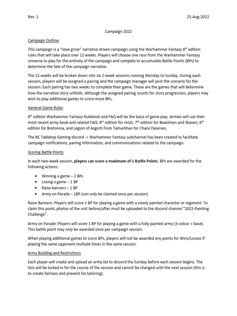 Campaign Rules Rev.1 | PDF
