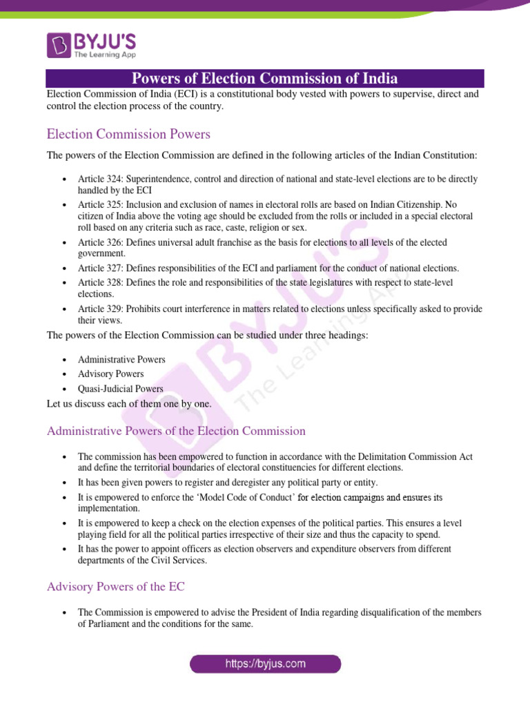 Powers of Election Commission | PDF | Elections | Public Law