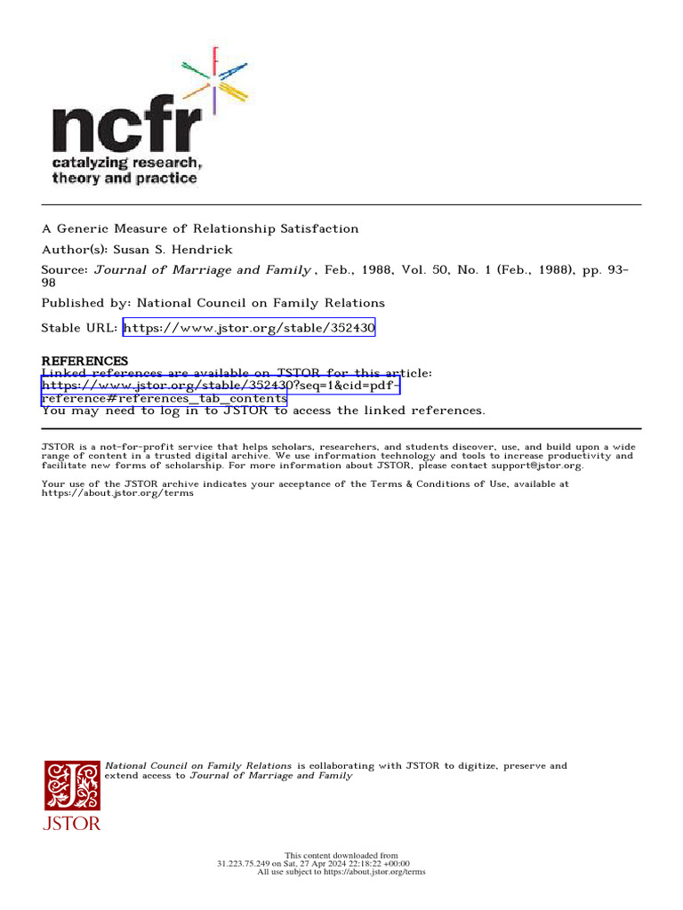 Hendrick GenericMeasureRelationship 1988 | PDF | Psychology | Social ...