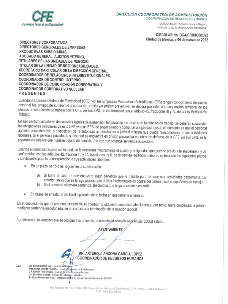 9 Circular DCA.CRH.AJAGL.0008.2022 Privación de la libertad | PDF
