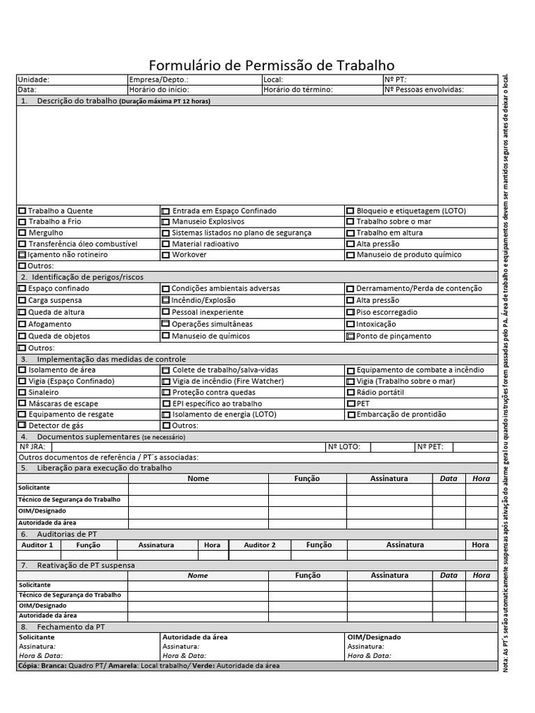 Formulário de Permissão de Trabalho | PDF