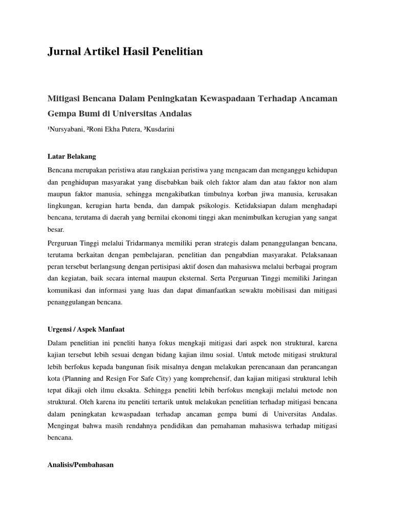 Jurnal Artikel Hasil Penelitian | PDF