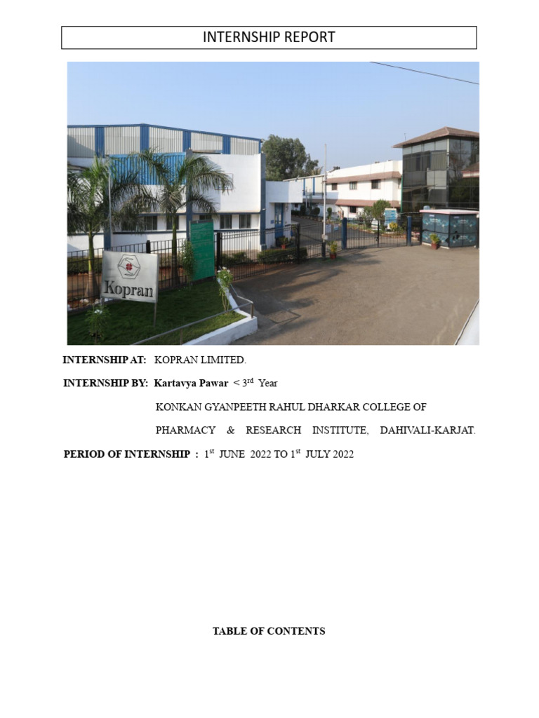 Internship Report at Kopran Limited | PDF