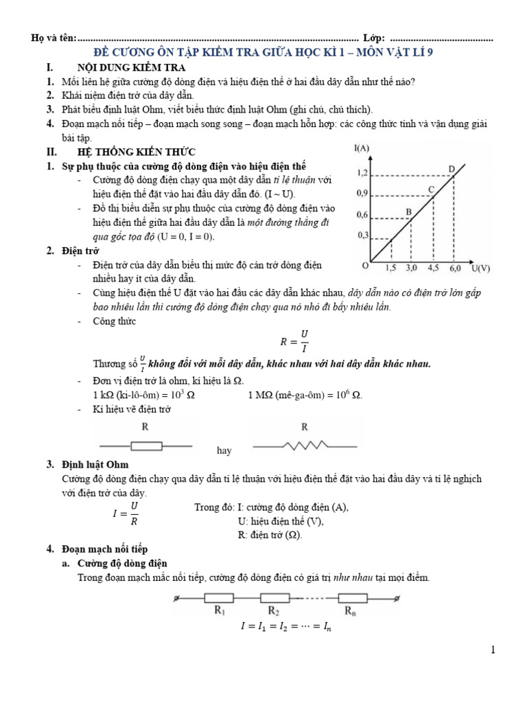 Vat Li 9-De Cuong On Tap GK1 | PDF