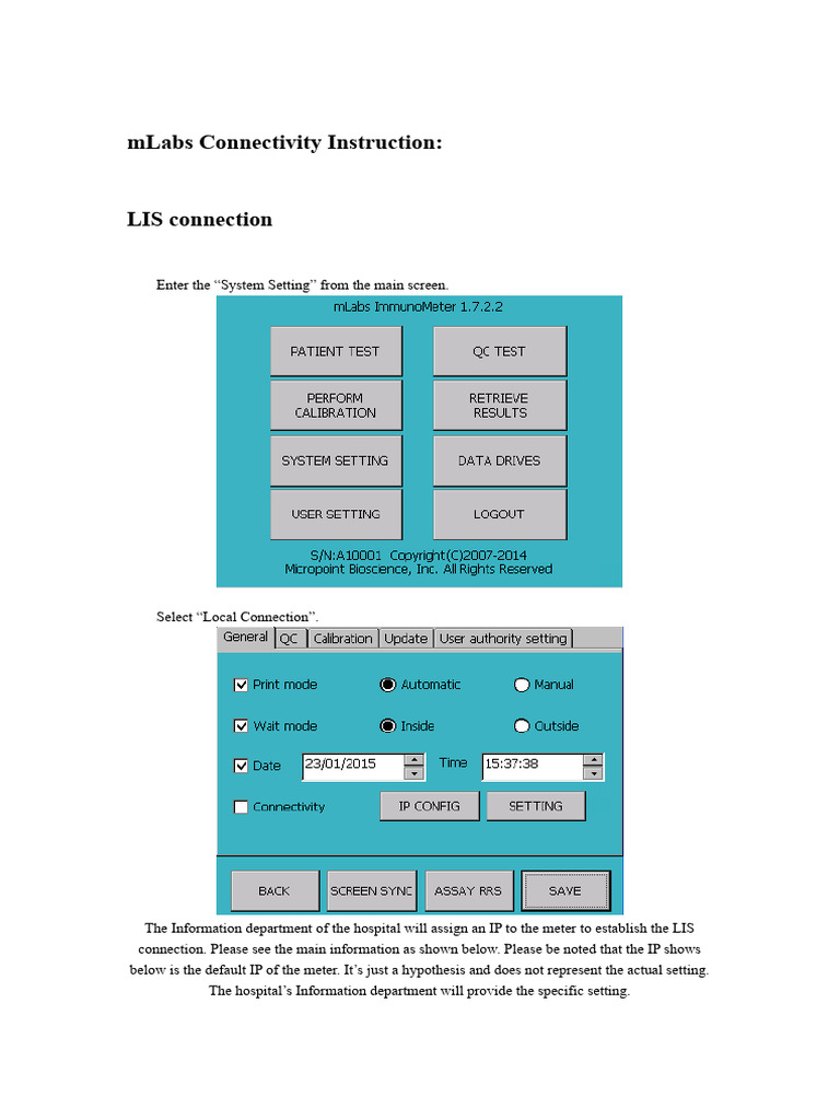 LIS Connection Setup Guide for mLabs | PDF