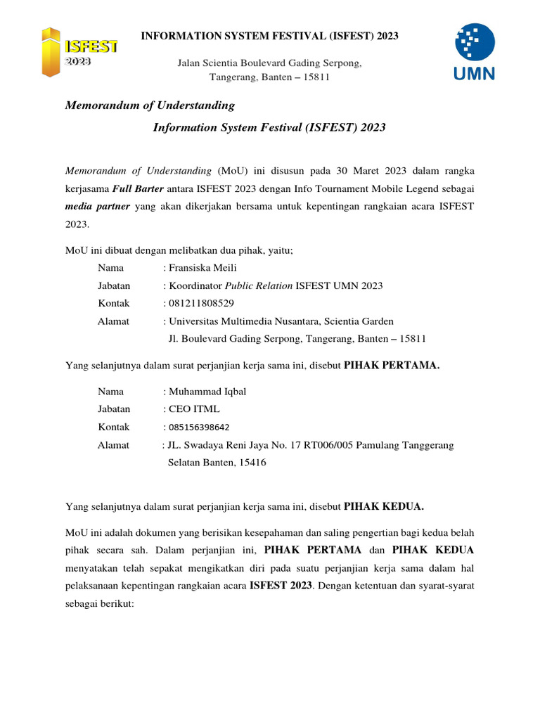 Kerja Sama ISFEST 2023 dan ITML | PDF