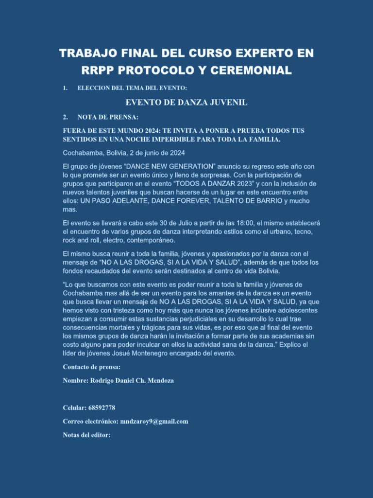 Trabajo Final Del Curso Experto en RRPP Protocolo y Ceremonial | PDF | Musica Popular ...