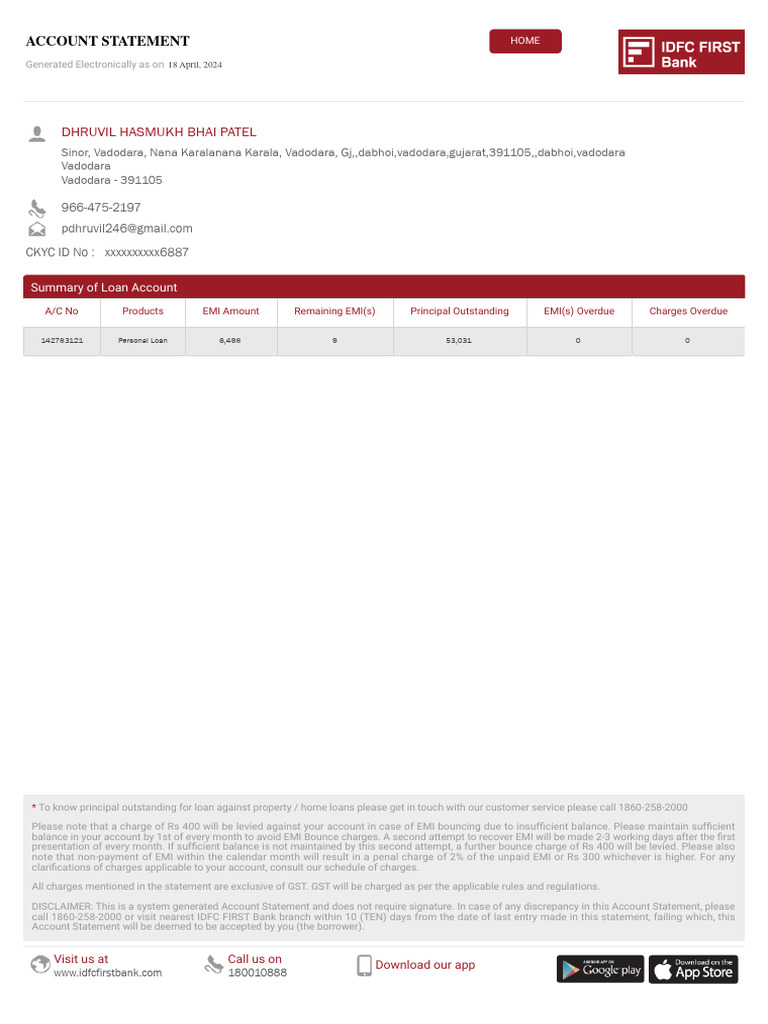 Personal Loan Account Statement April 2024 | PDF | Payments | Credit Card