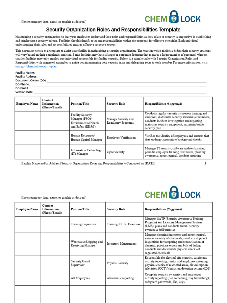 Chemlock Security Roles Responsibilities Template 508 | PDF | Computer Security | Security