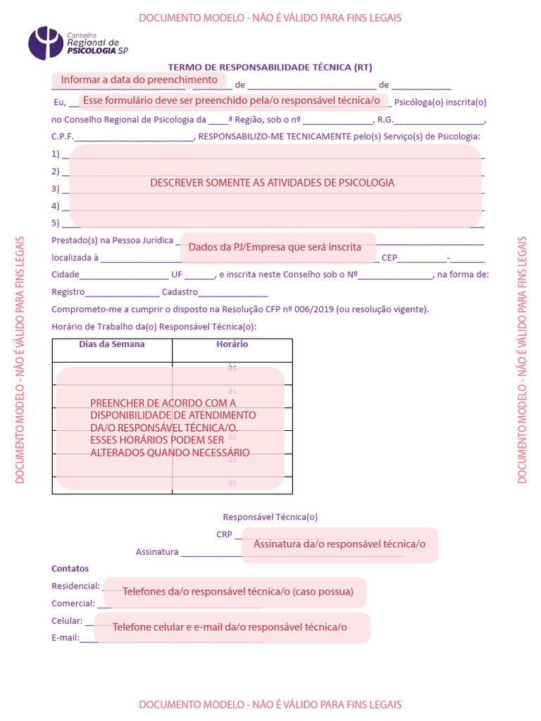 MODELO-Termo de Responsabilidade Tecnica | PDF | Psicologia