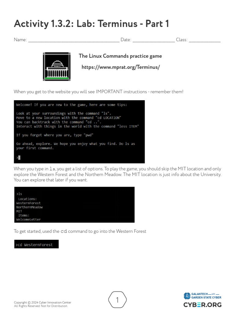 Lab 1.3.2 - Terminus Part 1 Questions | PDF | Computing