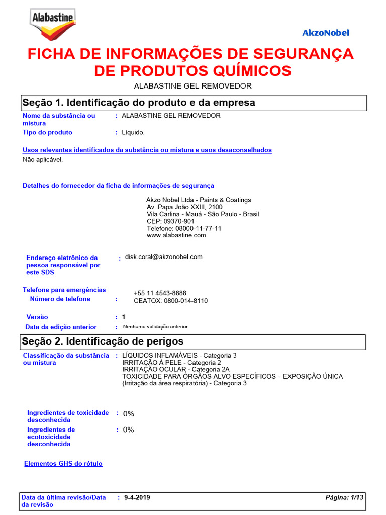 FISPQ Gel Removedor | PDF