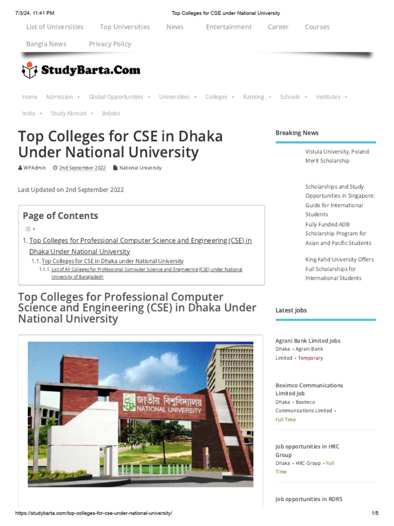 Top Colleges for CSE under National University | PDF | Bangladesh | Dhaka