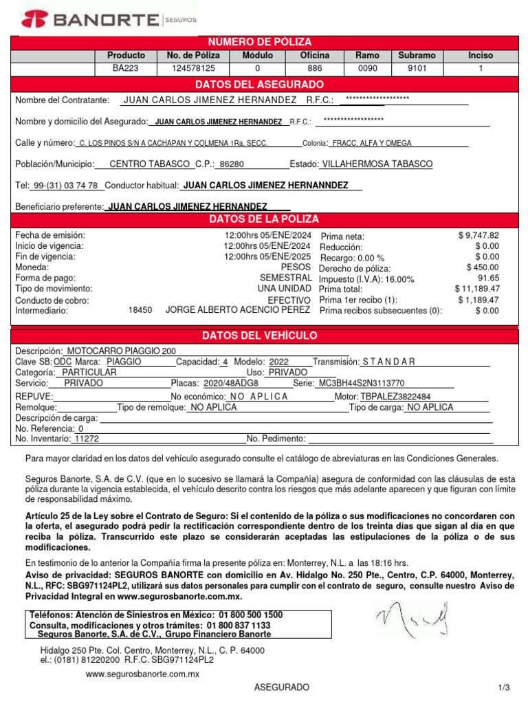 Poliza Banorte | PDF | Póliza de seguros | Seguro
