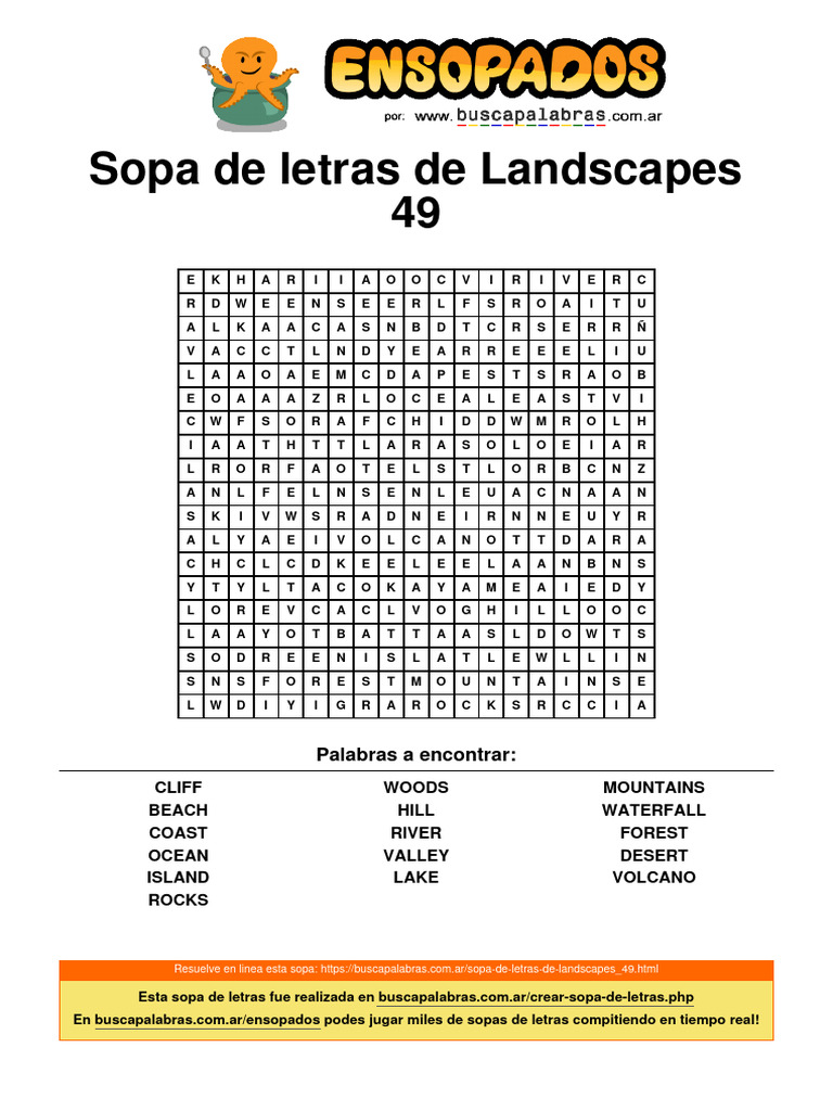 Sopa de Letras de Landscapes - 49 | PDF