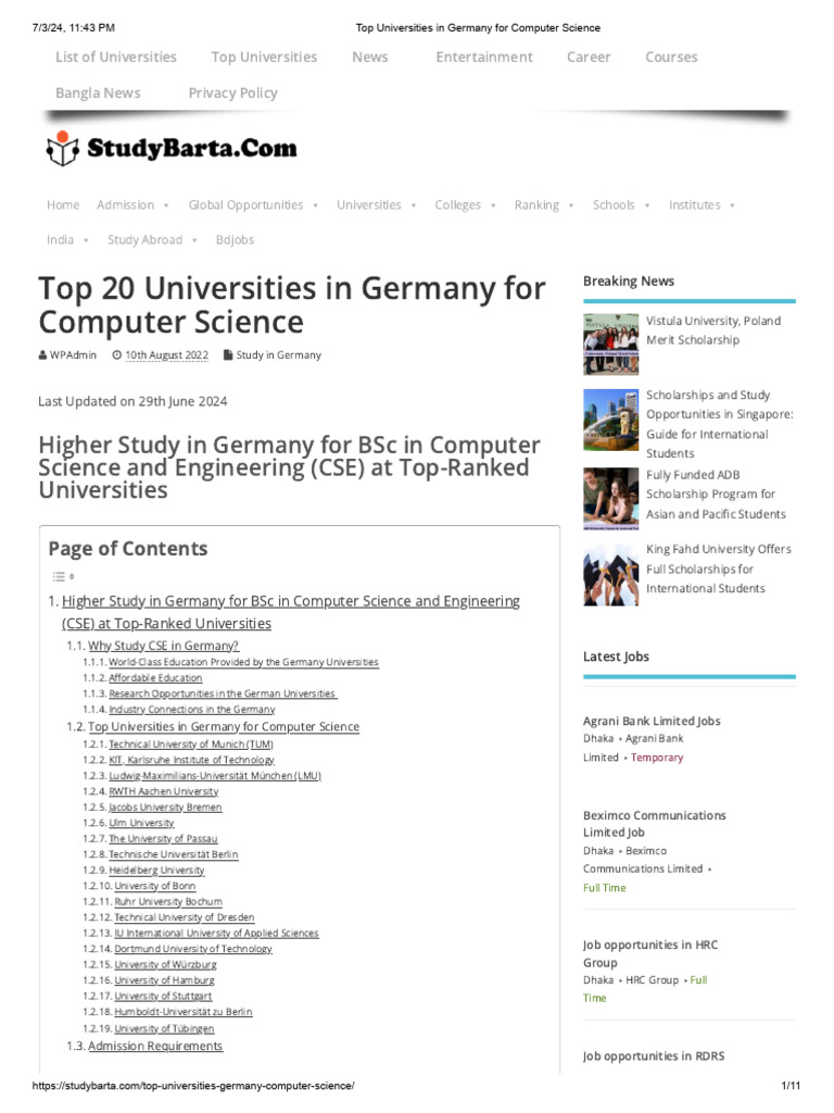Top German Universities for Computer Science | PDF | University And ...