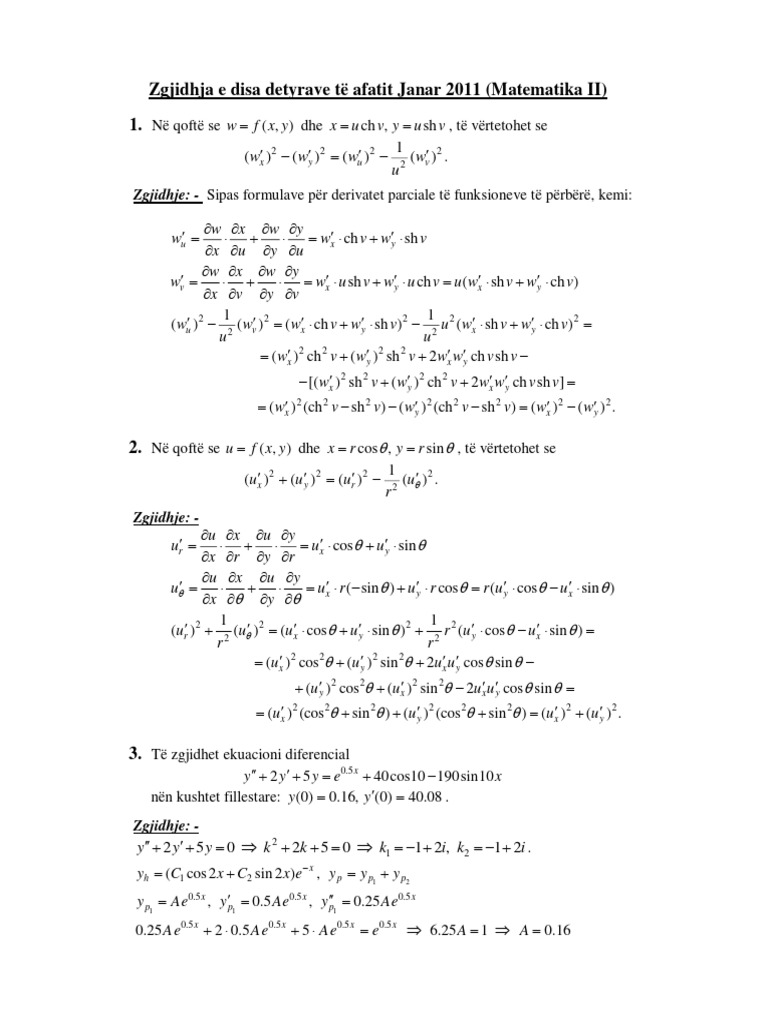 Zgjidhjet (Mat - II Jan-11) | PDF