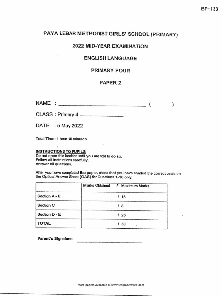 P4 English 2022 SA1 Methodist | PDF