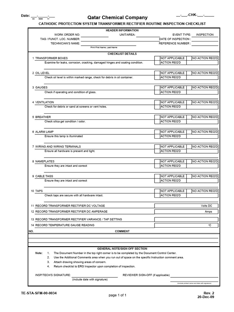 Inspection Checklist for Technicians | PDF | Transformer | Rectifier