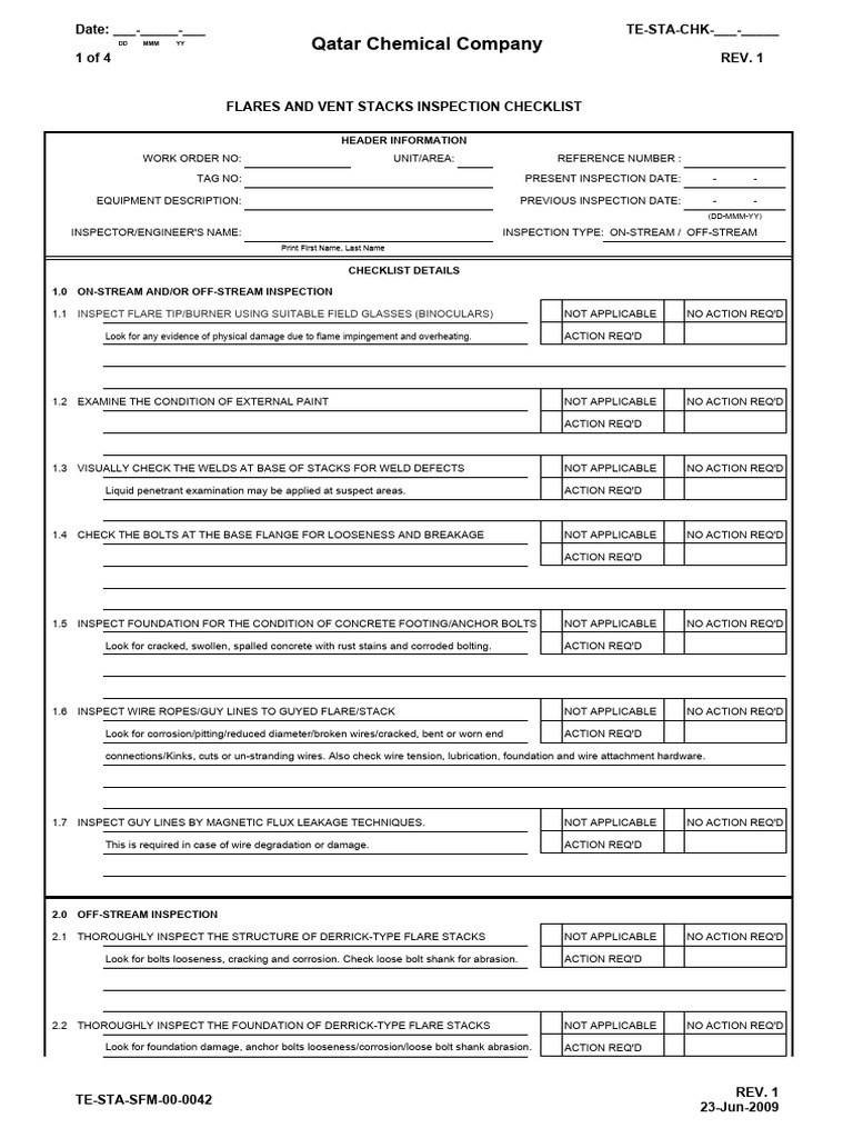 Flare and Vent Stack Inspection Checklist | PDF | Corrosion | Welding