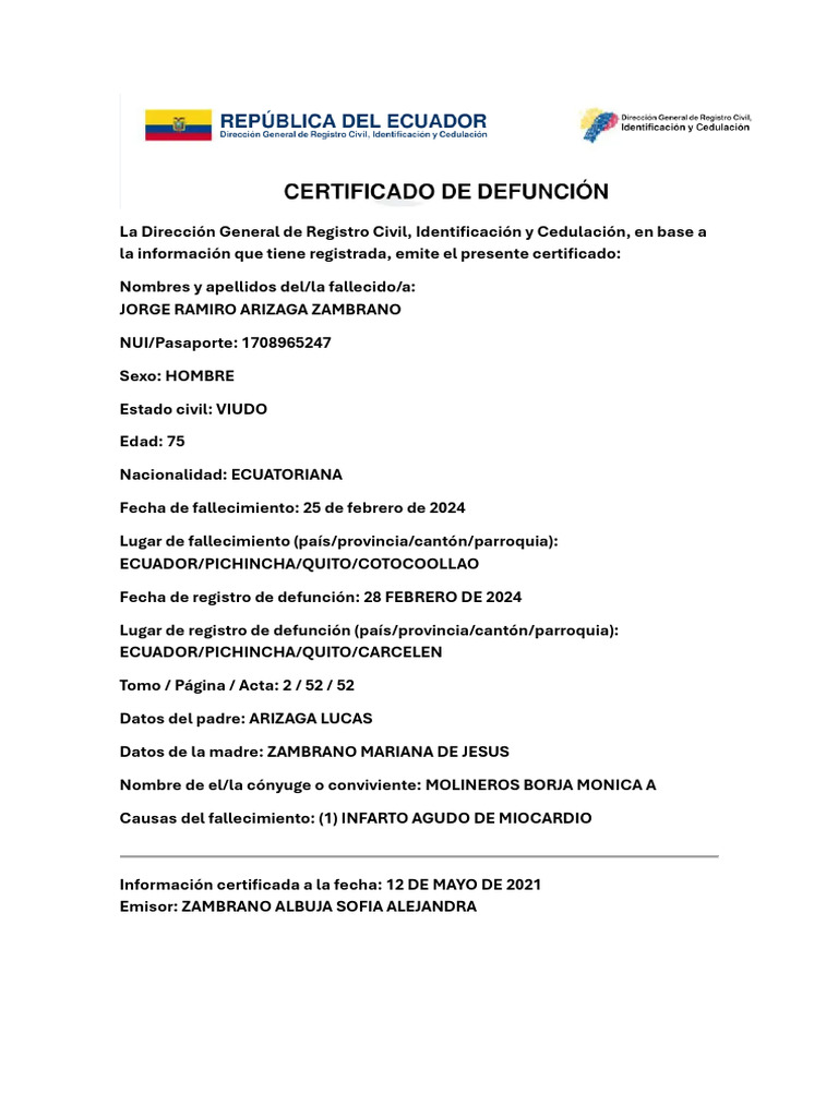 Certificado de Defuncion. | PDF | Ciencias sociales | Derecho