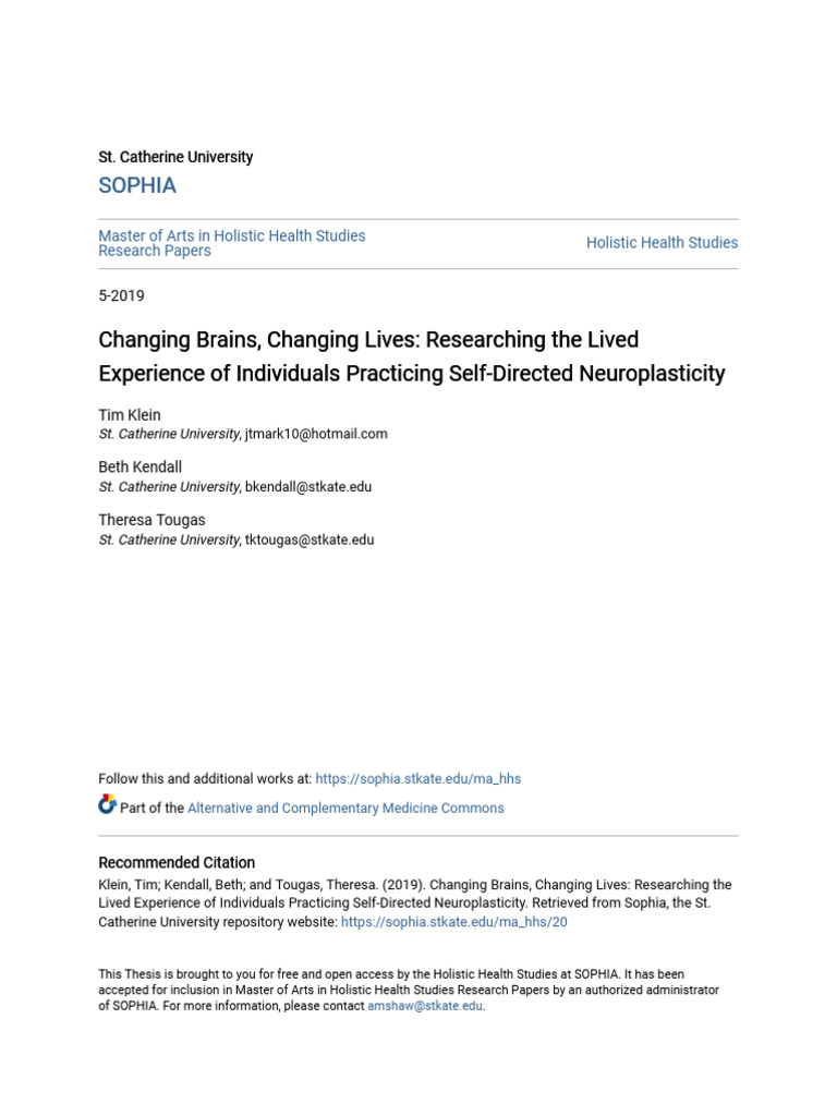 Changing Brains Changing Lives_ Researching the Lived Experience | PDF ...