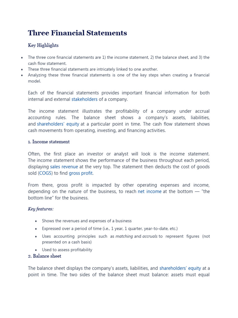Three Financial Statements | PDF | Cash Flow Statement | Balance Sheet
