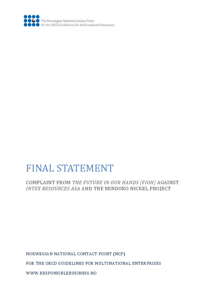 Final Statement of OECD NCP Re Intex Resources | PDF