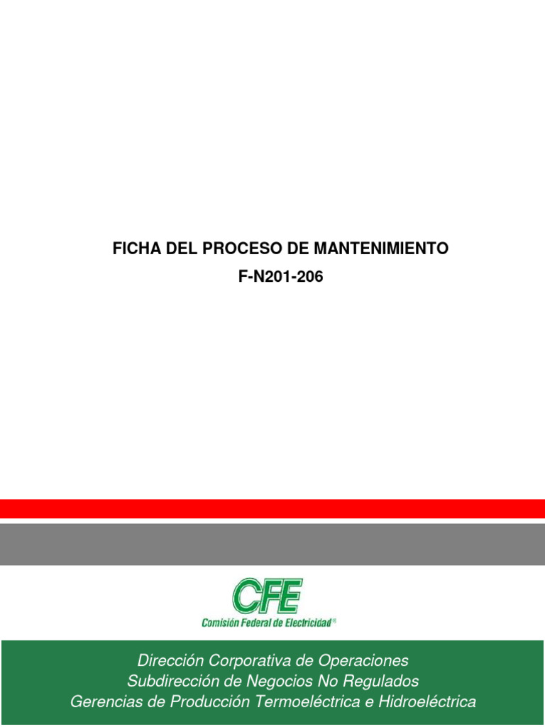 F-N201-206 Ficha Del Proceso de Mantenimiento | PDF | Vapor | Máquina de vapor