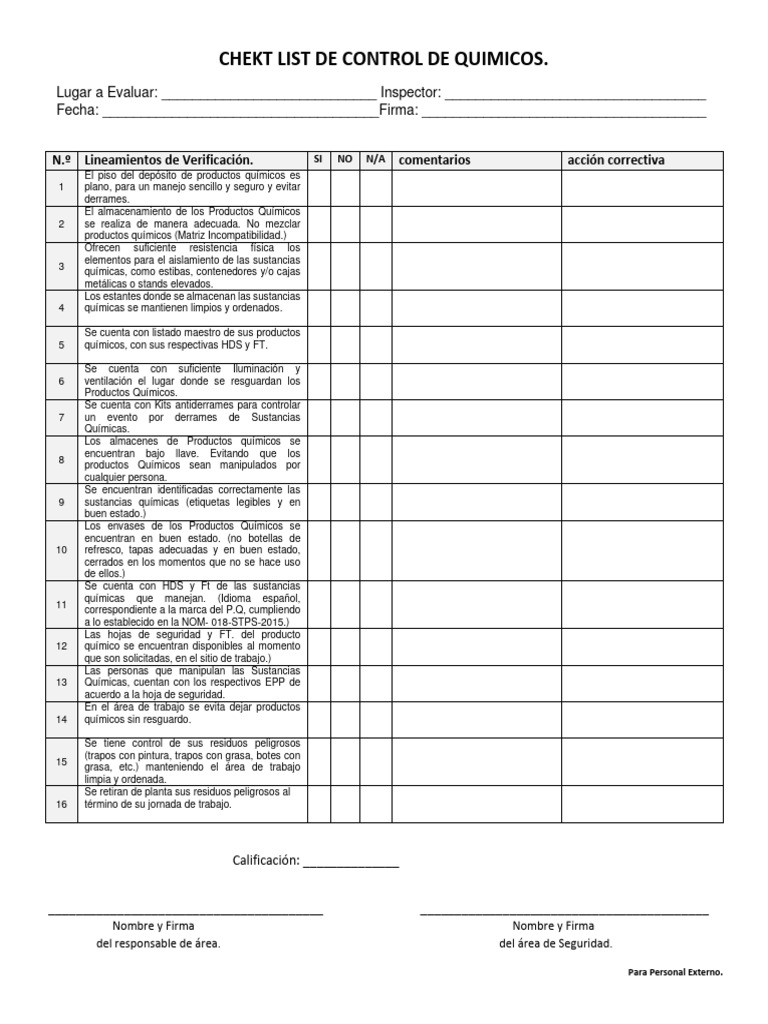 check list control de quimicos | PDF