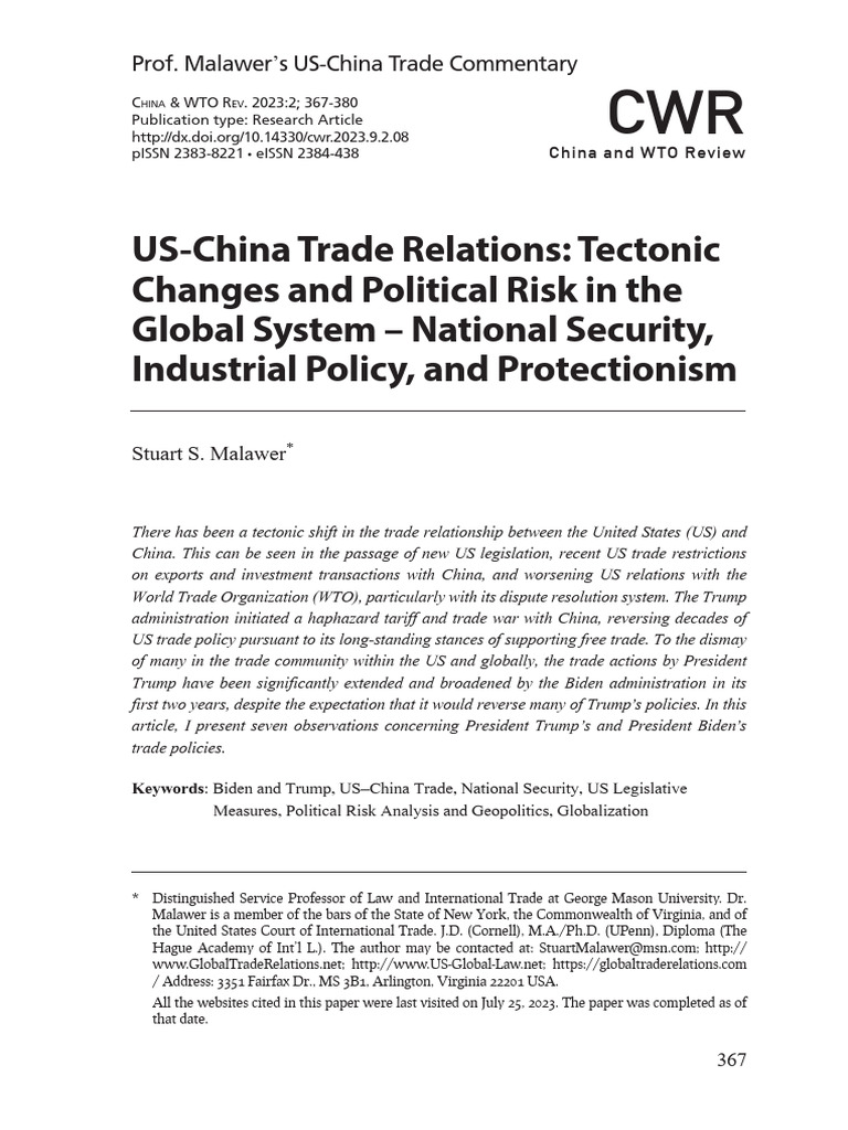 Us China Trade Relations Tectonic Changes And Political Risk In The