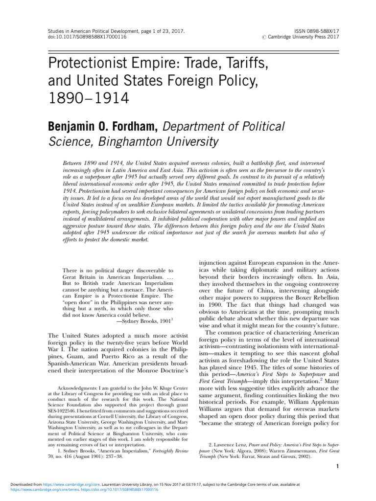 Protectionist Empire - Trade, Tariffs, and United States Foreign Policy ...