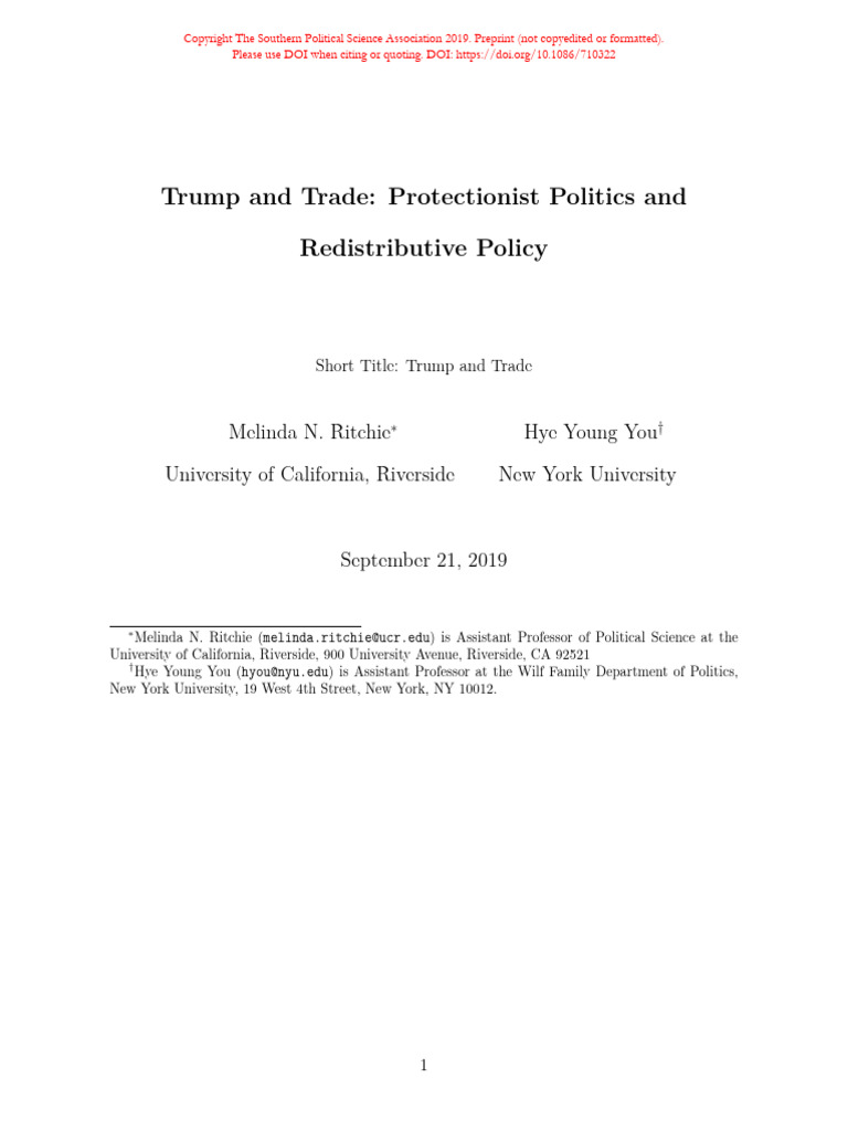 Trump and Trade - Protectionist Politics and Redistributive Policy ...