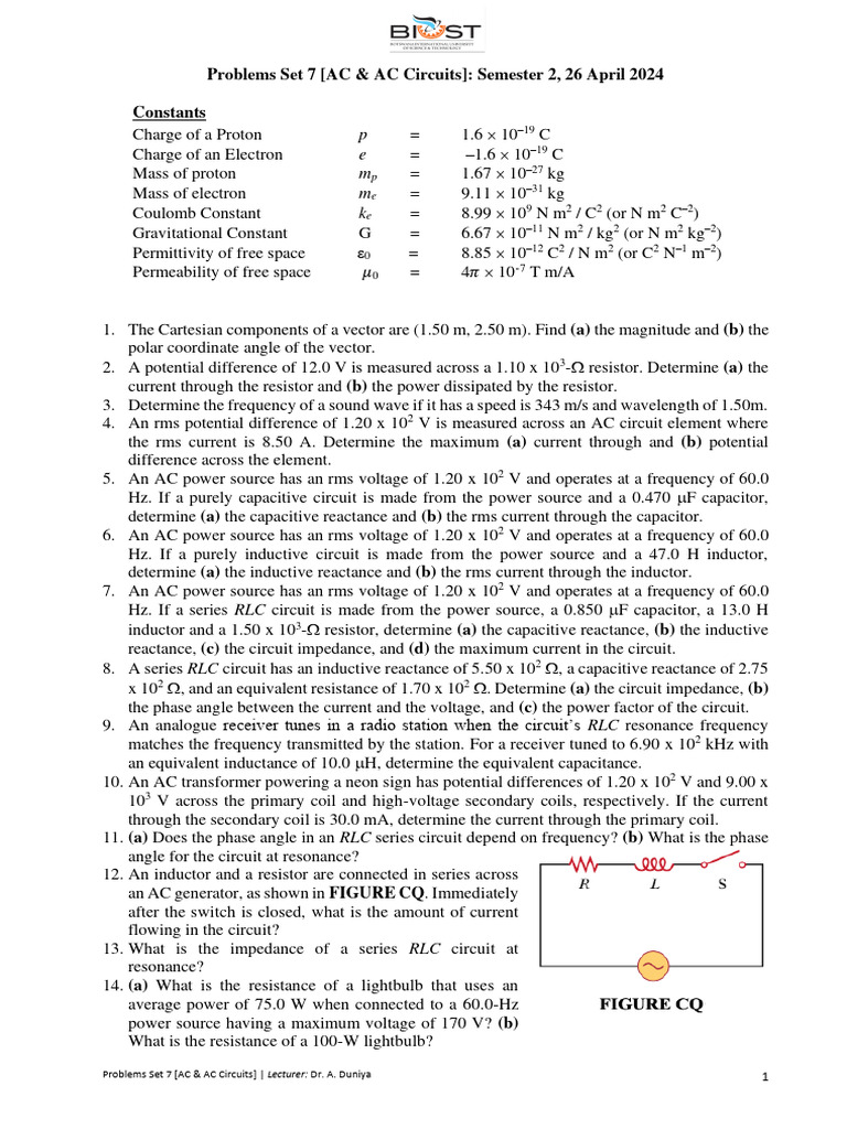 Problems Set 7 (AC & AC Circuits) | PDF | Inductor | Electrical Network