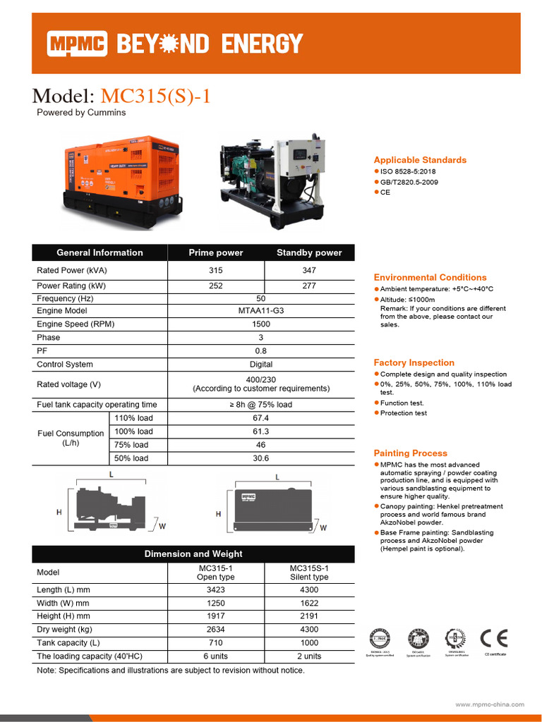 MC315 (S) - 1 (MTAA11-G3) Specification | PDF | Engines | Electric Generator