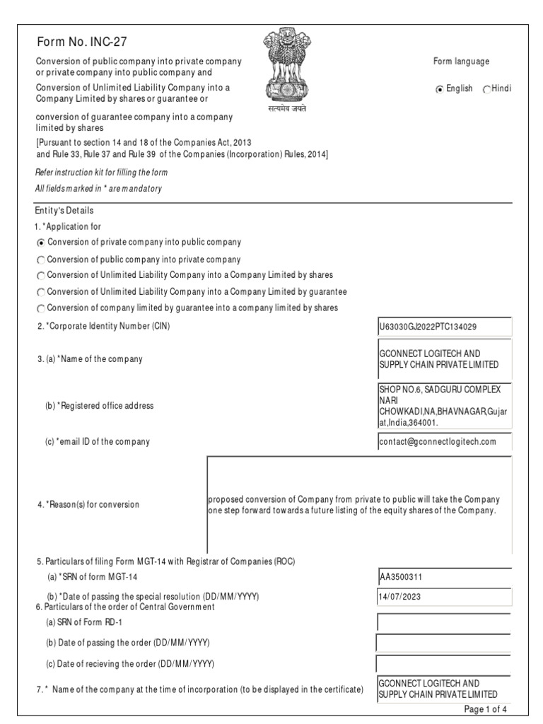 Company Conversion Form INC-27 Guide | PDF | Board Of Directors | Companies