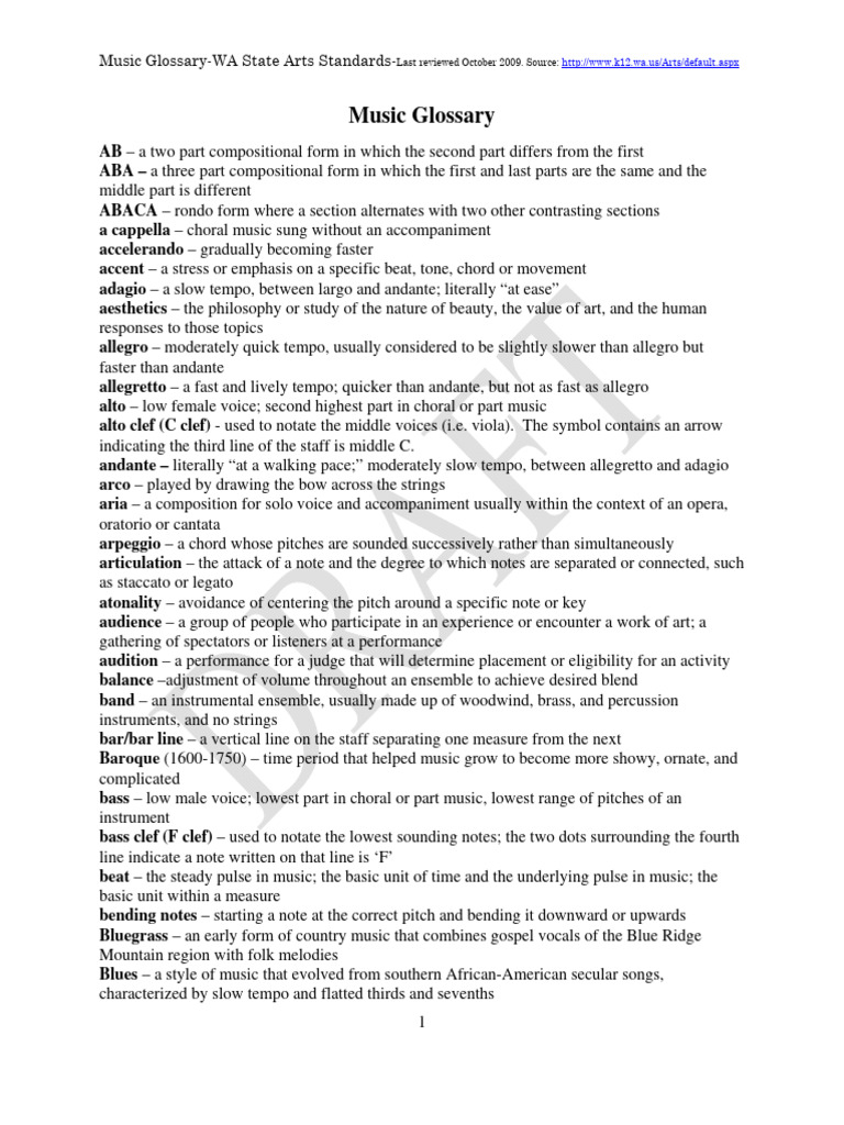 Music Glossary | PDF | Scale (Music) | Tempo